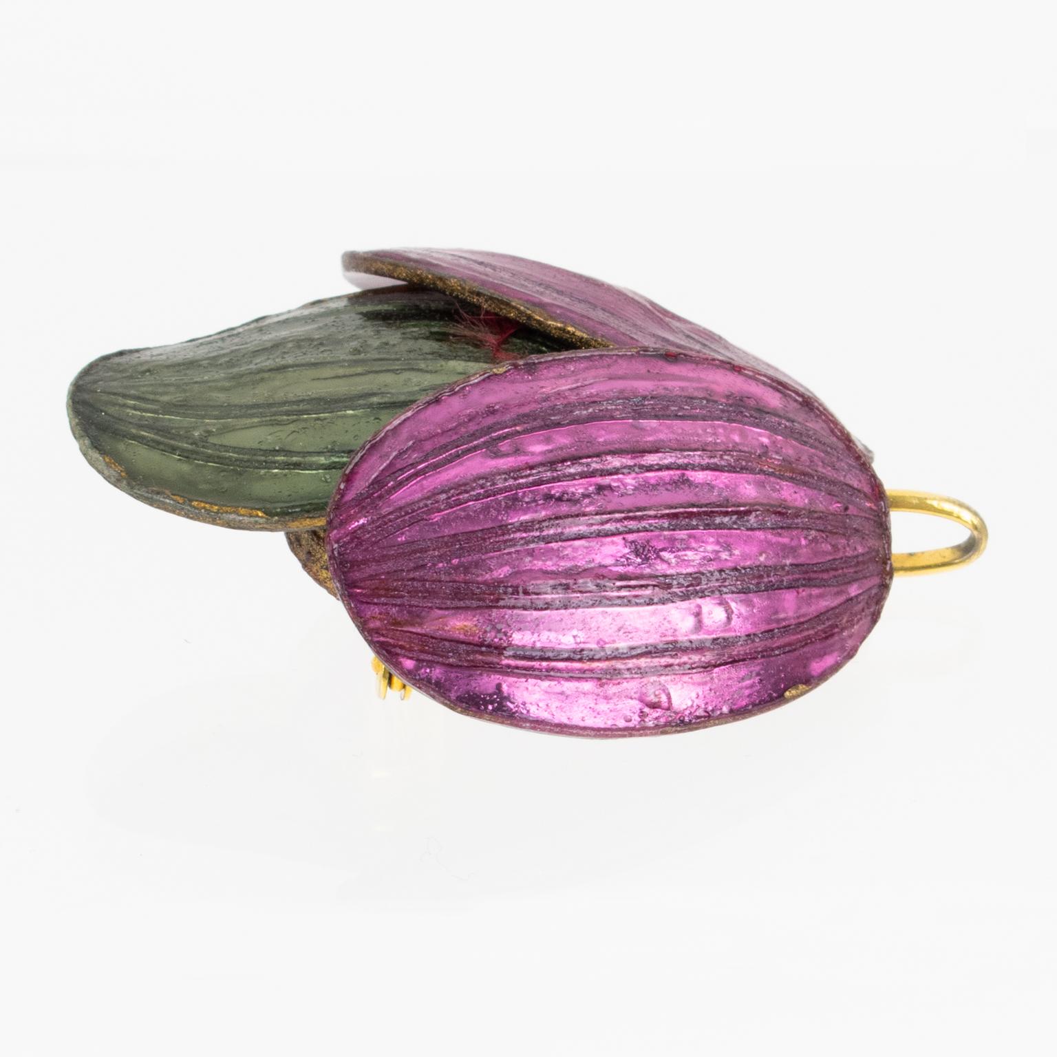 Monique Vedie Talosel Resin Purple, Green Floral Brooch Pin Line ...