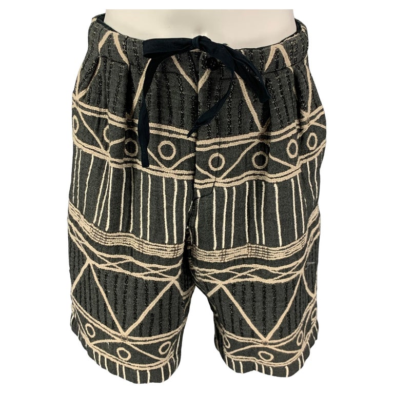 MONITALY Size S Grey Beige Abstract Pleated Shorts For Sale at 1stDibs