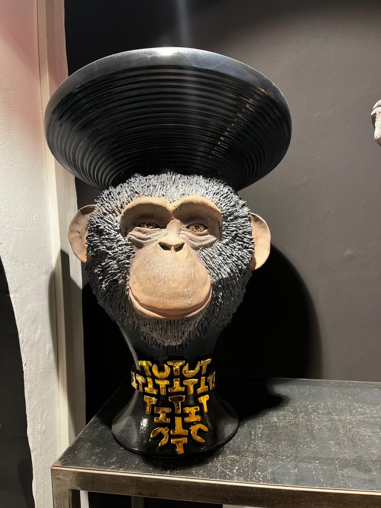 Monkey Ceramic Sculpture Centerpiece, Completely Handmade Without Mold ...