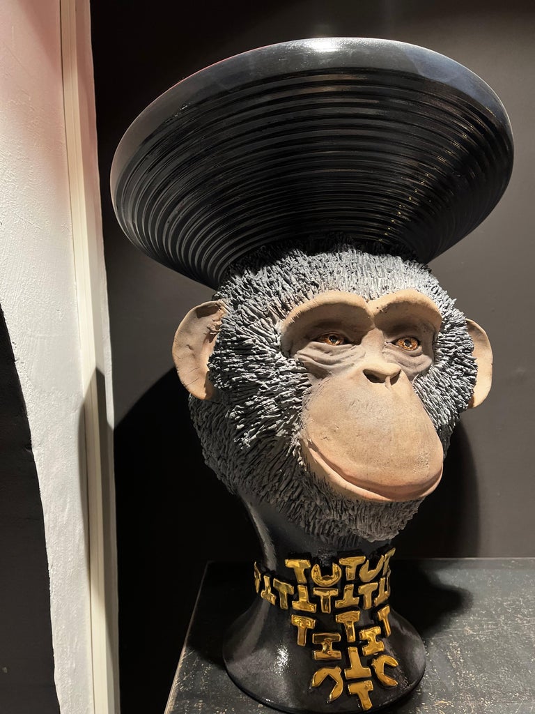 Monkey Ceramic Sculpture Centerpiece, Completely Handmade Without Mold ...