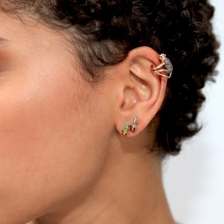 Monkey Ear Hugger 18 Karat Gold and Sterling Silver and Diamond Earring ...
