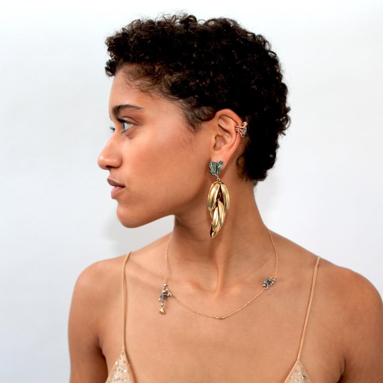 Monkey Ear Hugger 18 Karat Gold and Sterling Silver and Diamond Earring ...