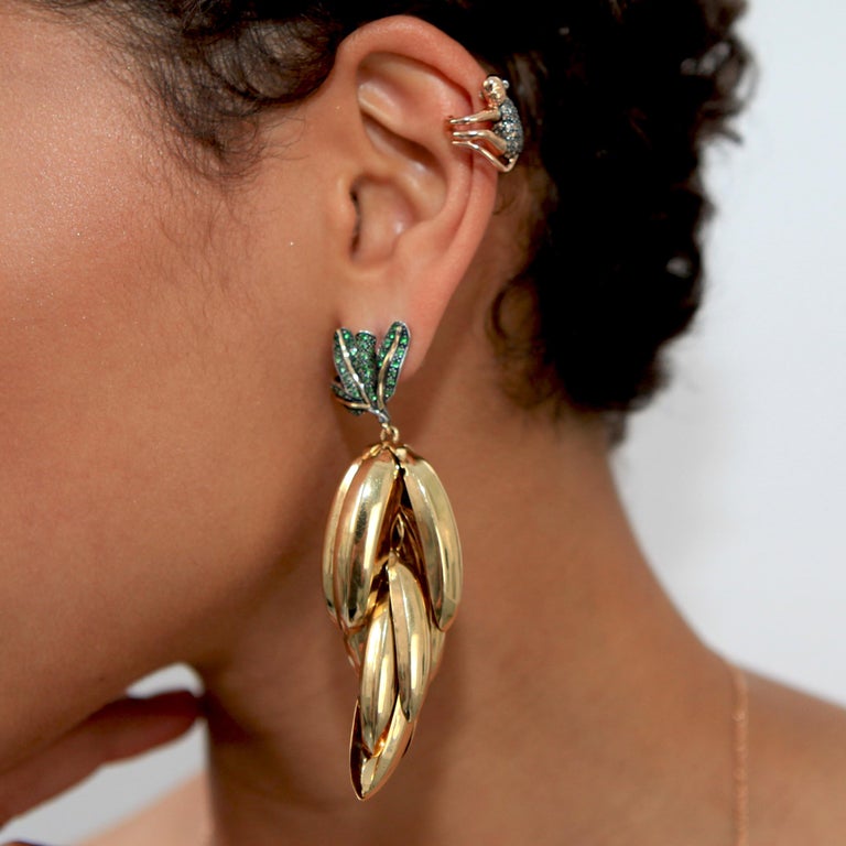 Monkey Ear Hugger 18 Karat Gold and Sterling Silver and Diamond Earring ...