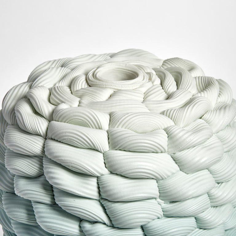 Monochromatic Fold III, Teal and White Parian Porcelain Vessel by ...