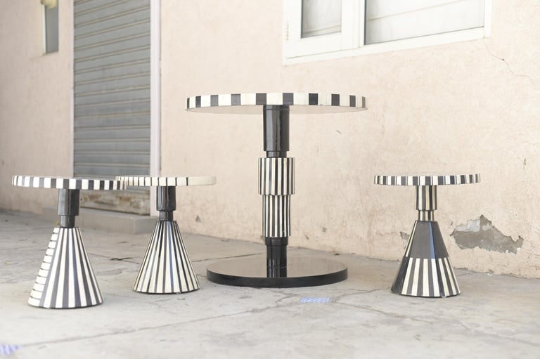 Monochrome Black and White Dining Table with Matching Stools, 4 Piece ...
