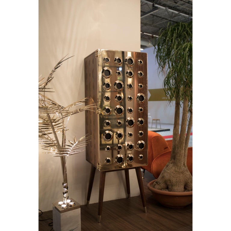 Monocles Tall Cabinet in Brass and Wood For Sale at 1stDibs