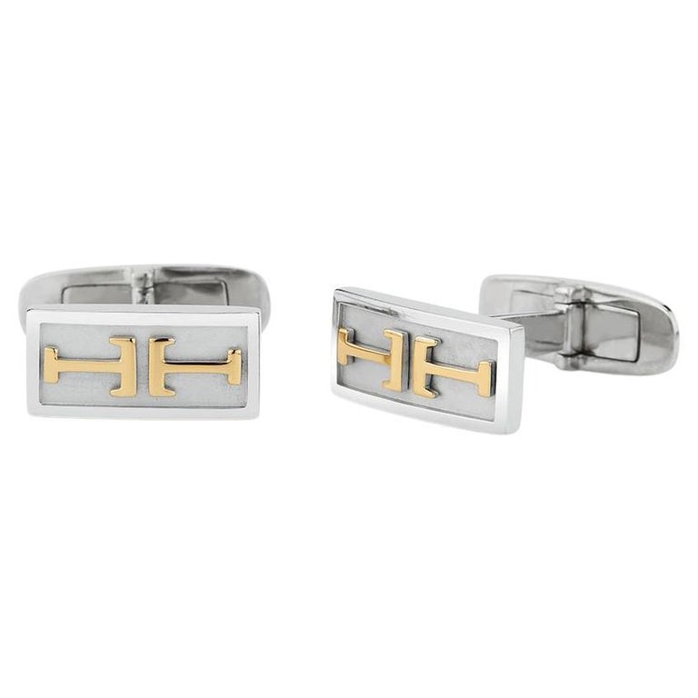18k White and Yellow Gold Monogram Cufflinks For Sale at 1stDibs