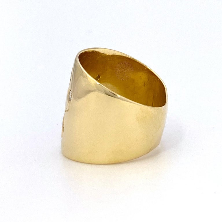 Monogram "S" Cigar Band Ring in 18 Karat Yellow Gold with White Diamond Accents at 1stDibs