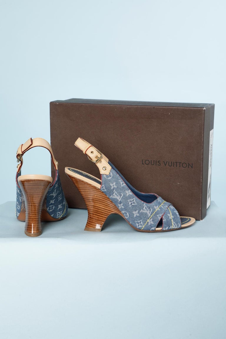 Monogramme denim sandal and natural leather strap Louis Vuitton at 1stDibs