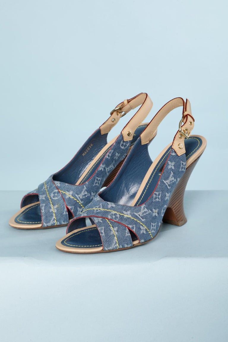 Monogramme denim sandal and natural leather strap Louis Vuitton at 1stDibs
