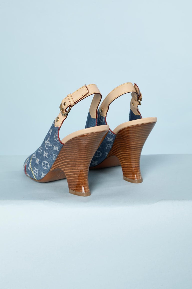 Monogramme denim sandal and natural leather strap Louis Vuitton at 1stDibs