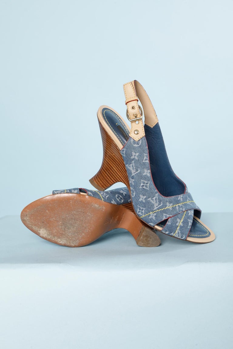 Monogramme denim sandal and natural leather strap Louis Vuitton at 1stDibs