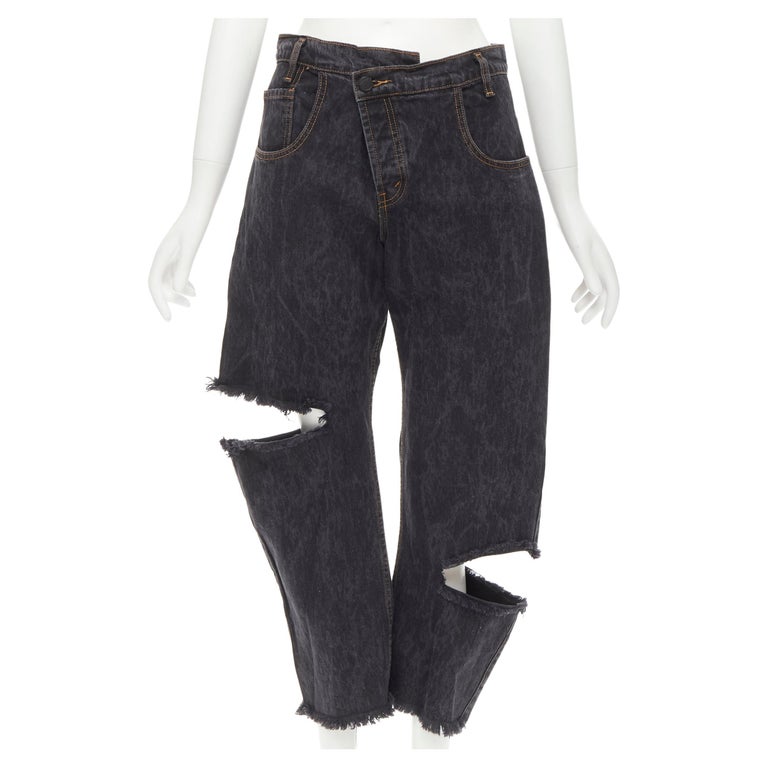 MONSE dark grey washed denim slit cut out deconstructed jeans US4 S For ...