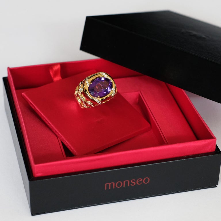 Monseo Amethyst Yellow Gold Diamonds Cocktail Ring For Sale at 1stDibs