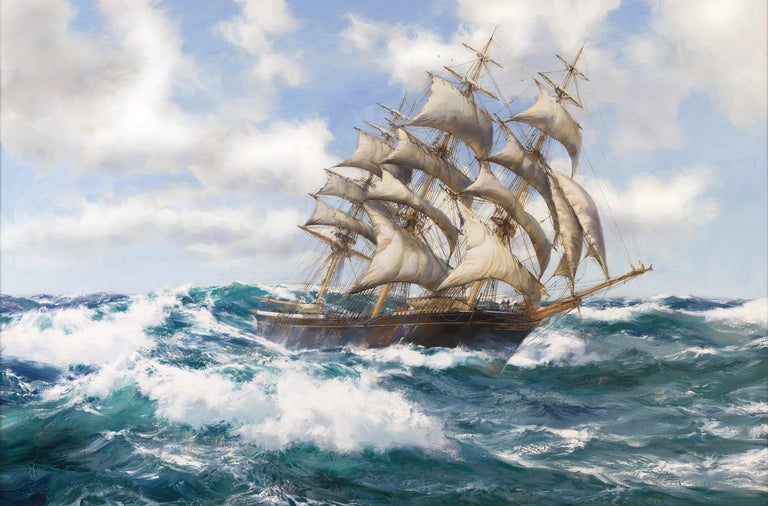 Montague Dawson - In the Trough of the Waves, the Clipper Oberon by ...