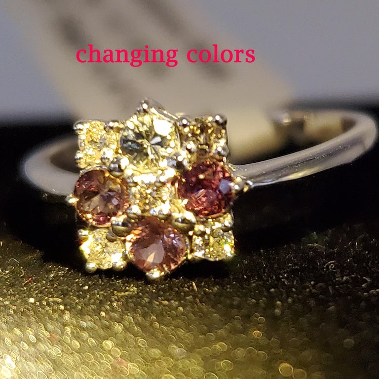 Natural Color Change Montana Sapphire and Diamond Ring 18 Karat White ...