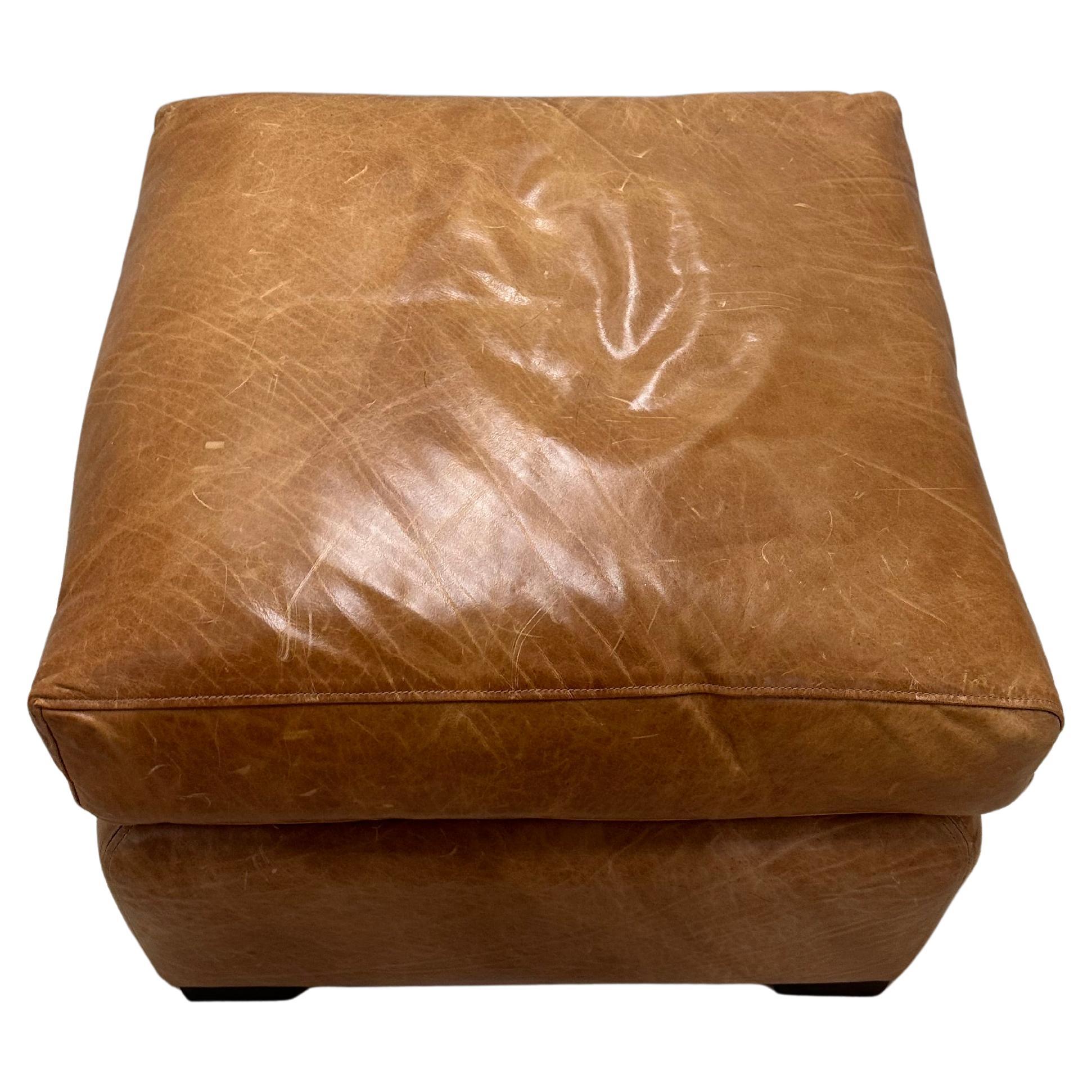 1930s French Art Deco Square Ottoman in Tan Leather, Hand-Crafted For ...