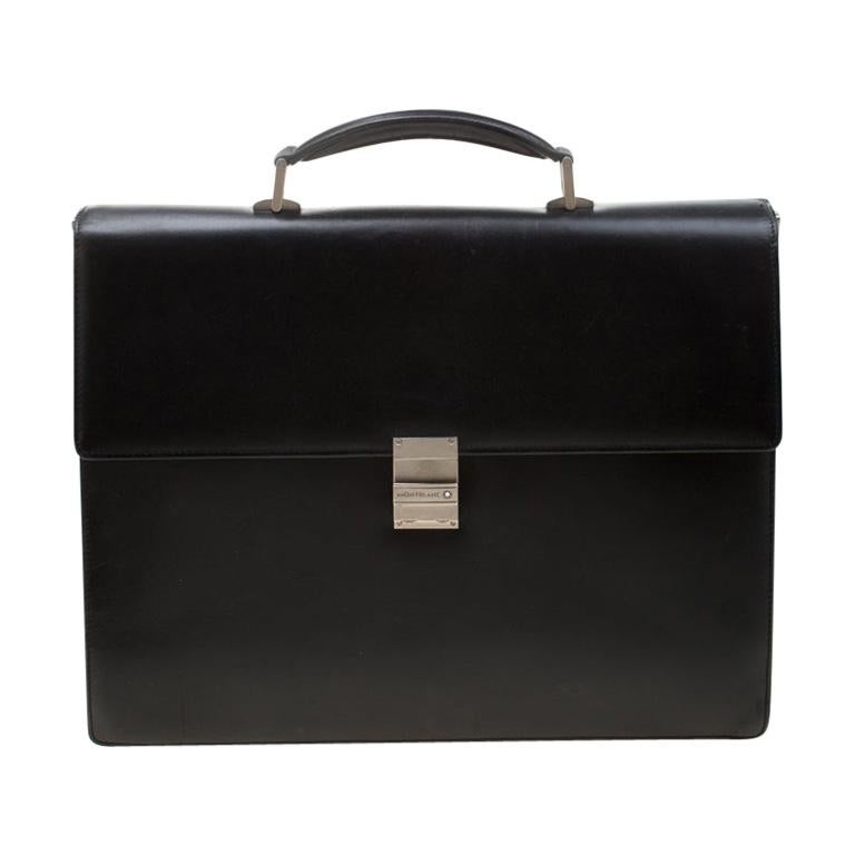 MontBlanc Black Leather Meisterstuck Single Gusset Briefcase For Sale ...