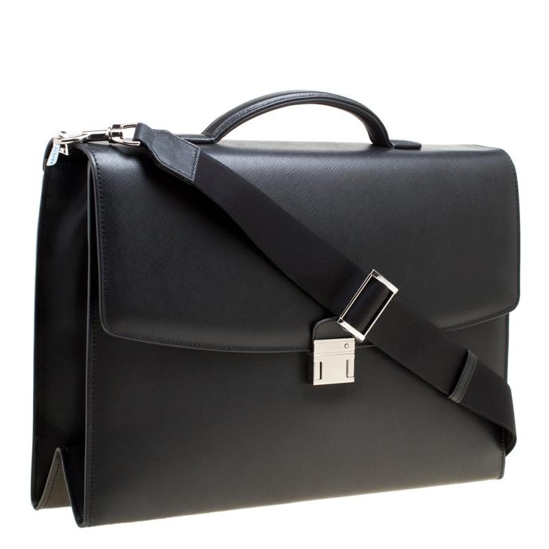 Montblanc Black Leather Sartorial Single Gusset Briefcase For Sale at ...