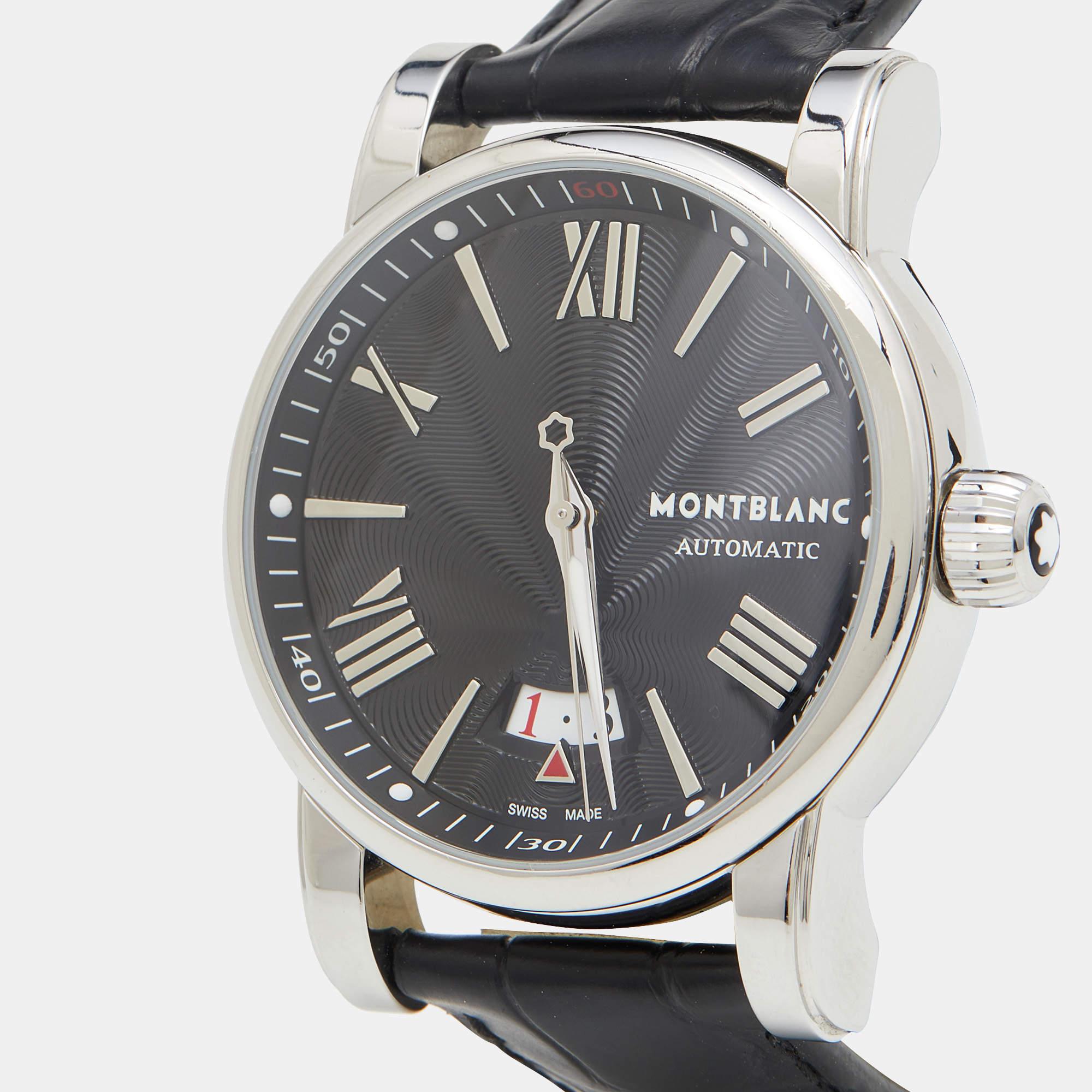 Montblanc Black Stainless Steel Leather Star 102341 Men's Wristwatch 41.50 mm For Sale at 1stDibs