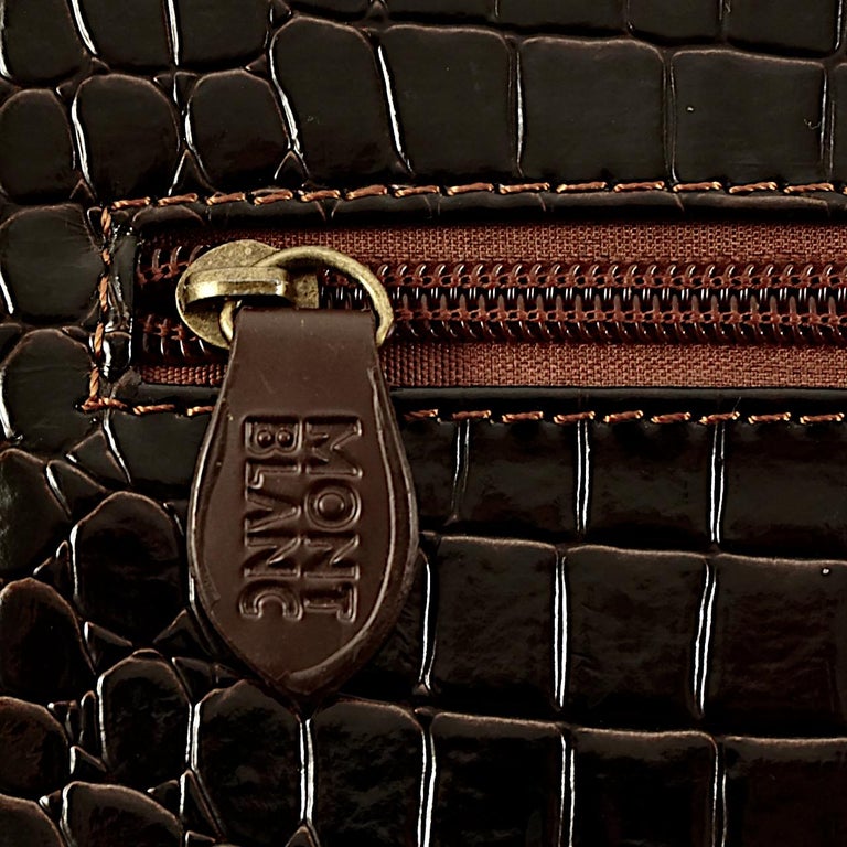 Montblanc Dark Brown Mock Crocodile Embossed Leather Bag with Gold Tone ...