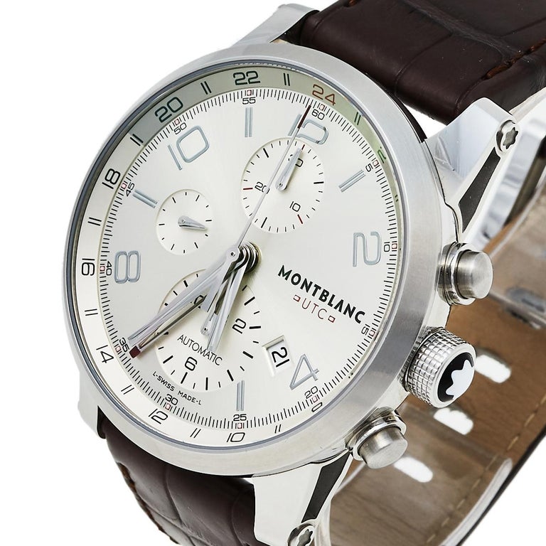 Montblanc Silver Stainless Steel Timewalker Chronograph 7263 Men's Wristwatch 43 For Sale at 1stDibs