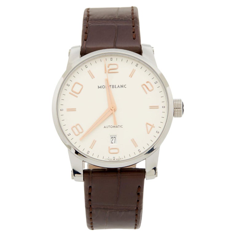 Montblanc White Stainless Steel Leather Timewalker 110340 Men's ...