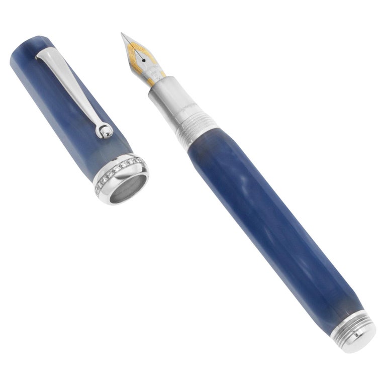 Montegrappa Micra Diamond Fountain Pen in Clear Blue Resin with Medium ...