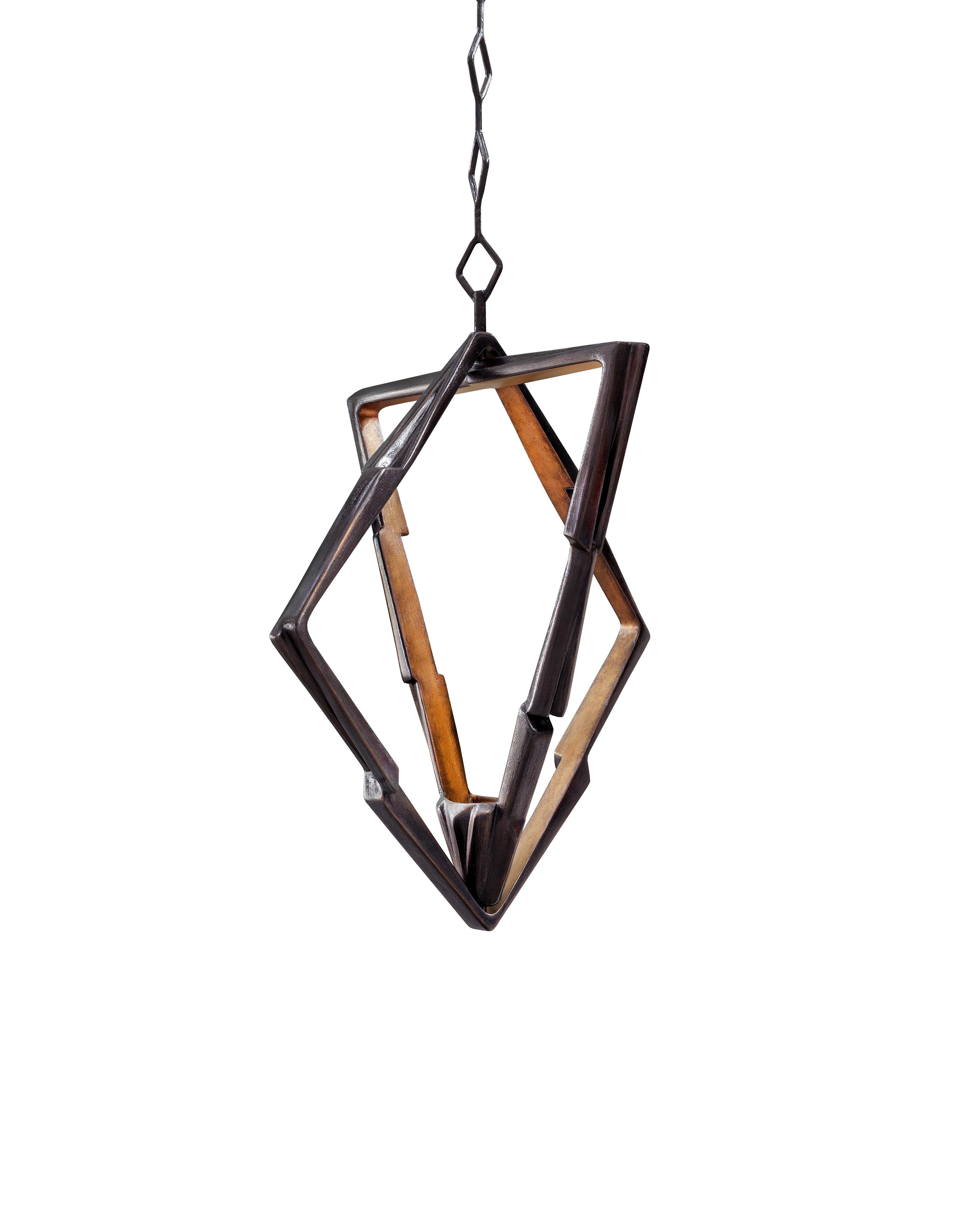 Monter Pendant, Chandelier in Bronze Plaster with French Brass by Benediko For Sale at 1stDibs