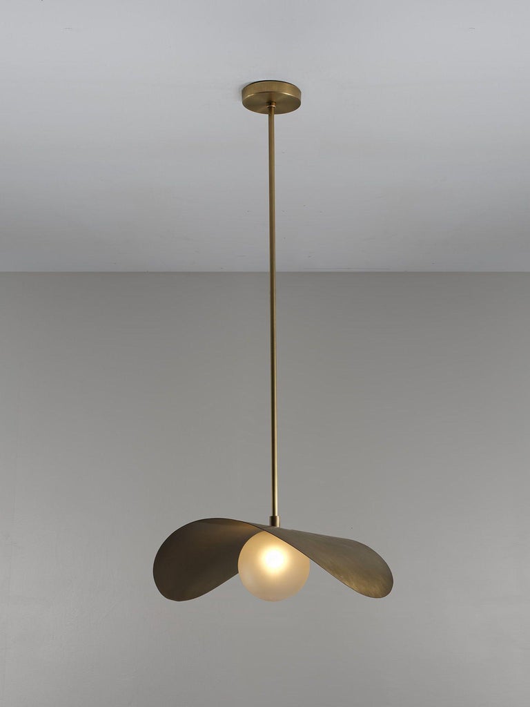 Montera Biomorphic Pendant Light in Brass and Blown Glass, Blueprint ...