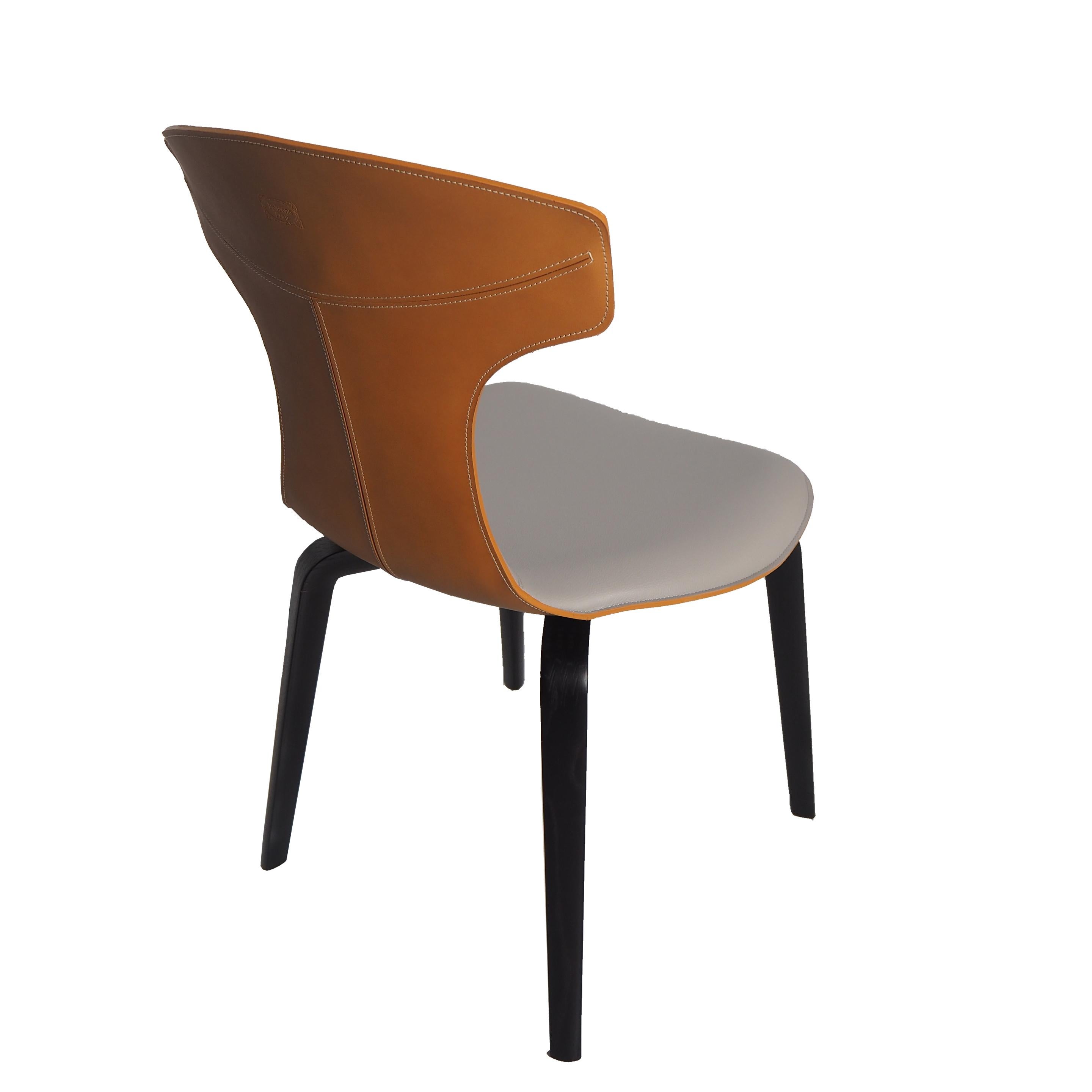 Montera Chair in Genuine Leather Pelle SC 23 Tortora and Saddle Extra ...