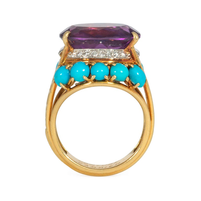 Monture Cartier Mid-Century Amethyst, Turquoise, Diamond Ring in 18k ...
