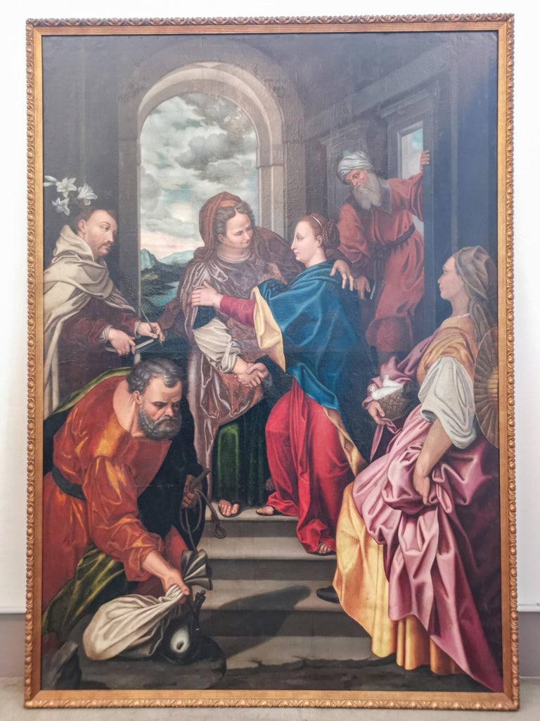 Monumental 16th Century Painting Depicting the Scene of the Visitation of Mary For Sale at 1stDibs