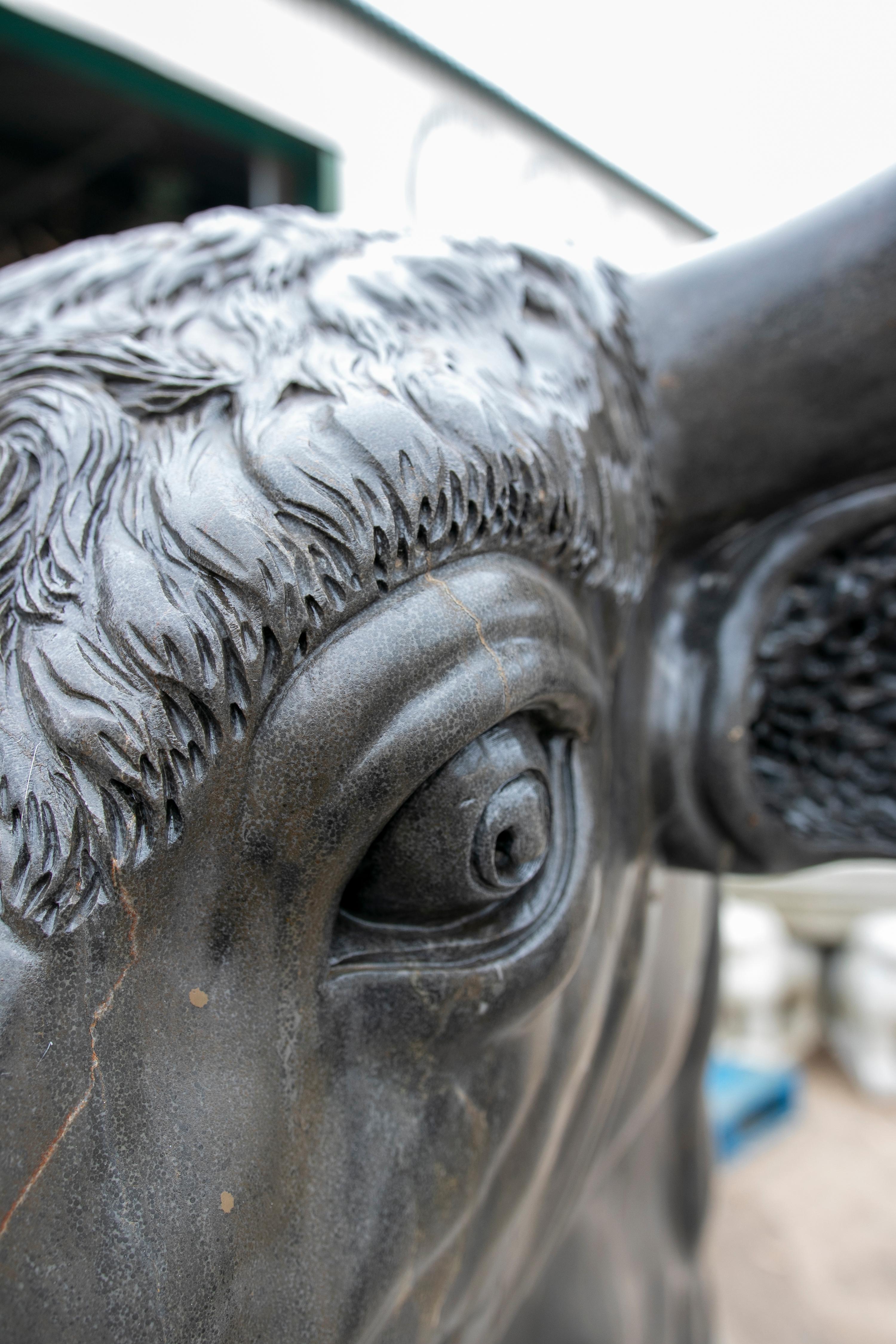 Monumental 1990s Spanish Handcarved Belgium Black Marble Bull Sculpture ...
