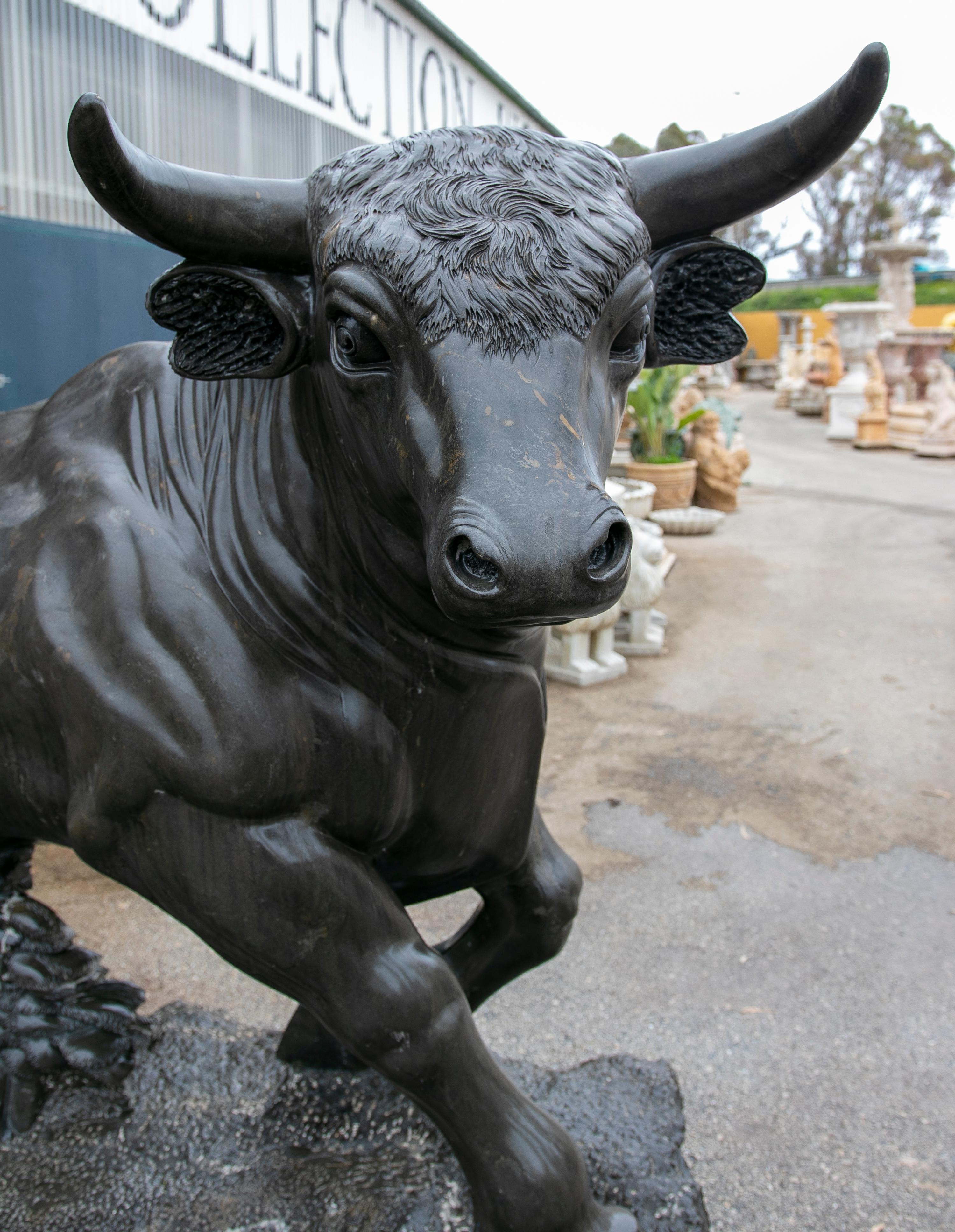 Monumental 1990s Spanish Handcarved Belgium Black Marble Bull Sculpture ...