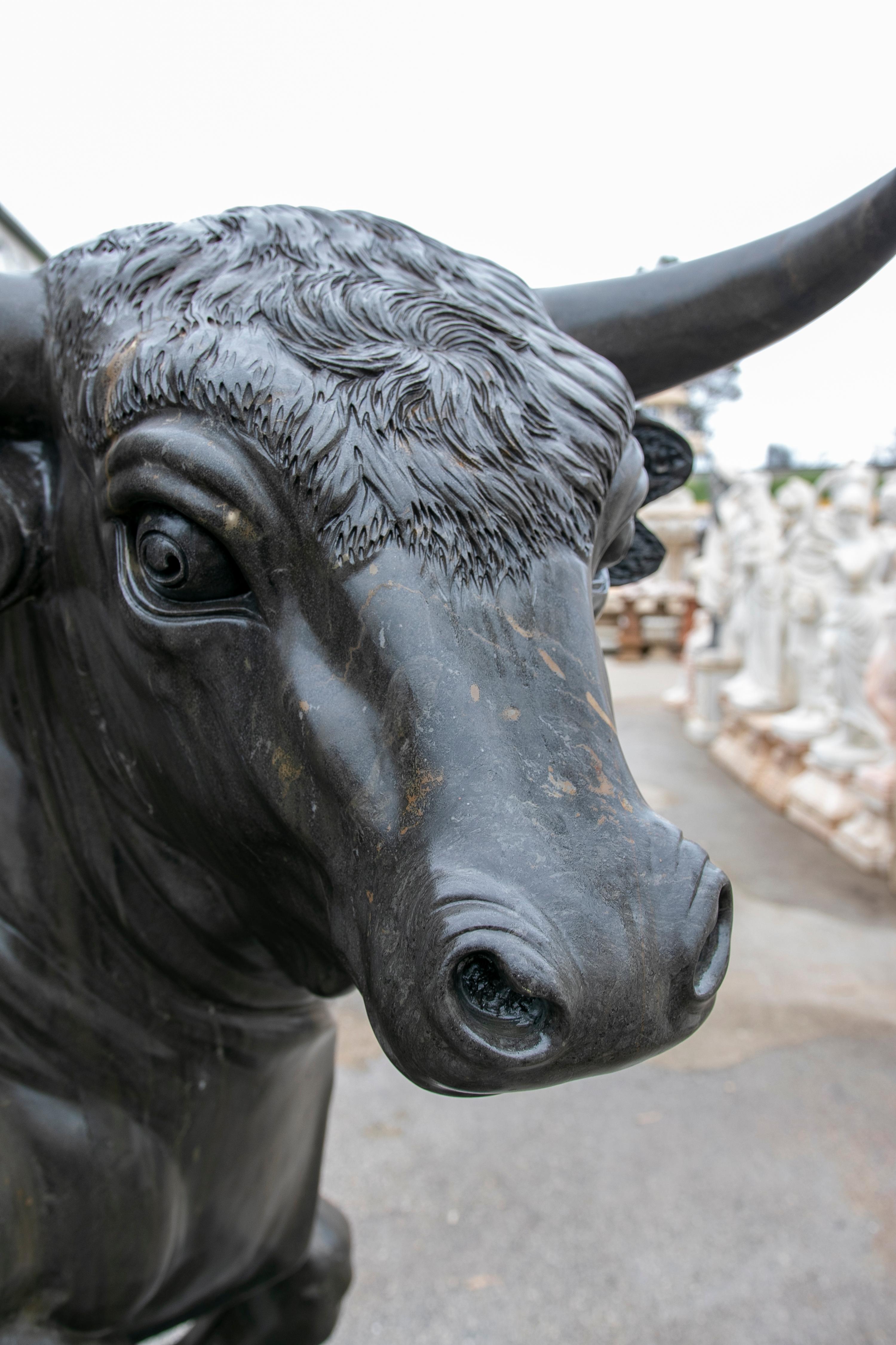 Monumental 1990s Spanish Handcarved Belgium Black Marble Bull Sculpture ...