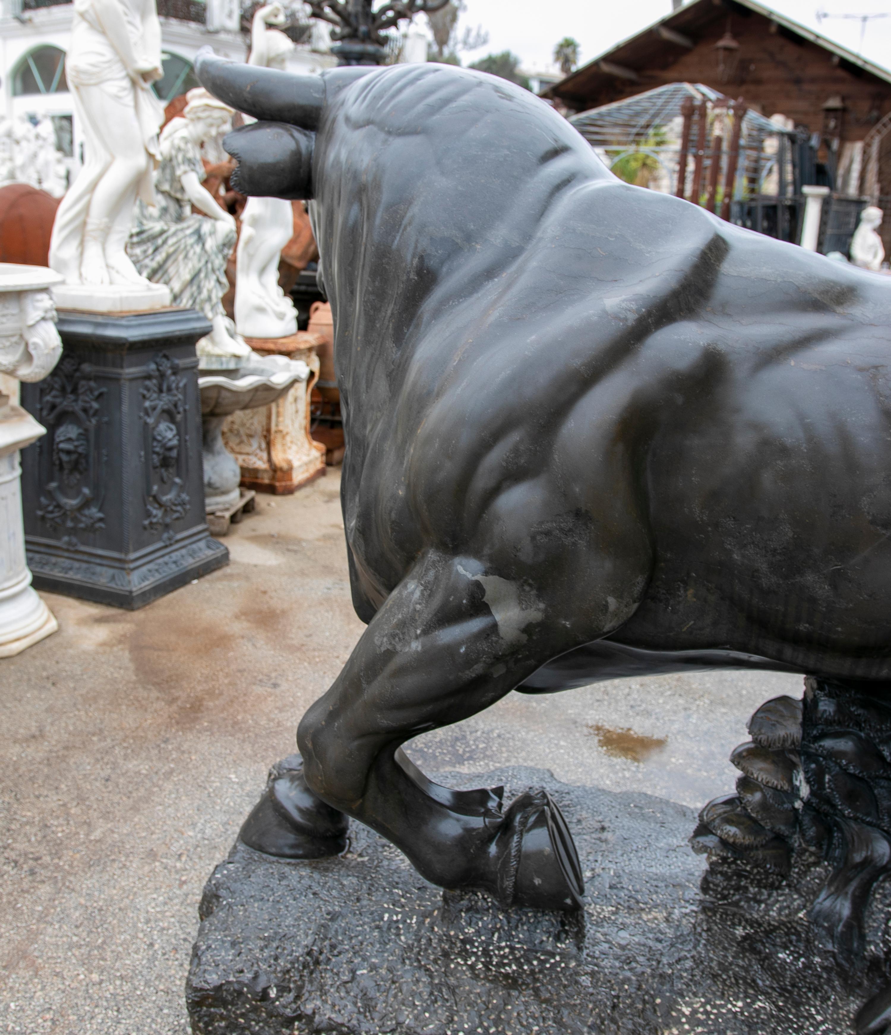 Monumental 1990s Spanish Handcarved Belgium Black Marble Bull Sculpture ...