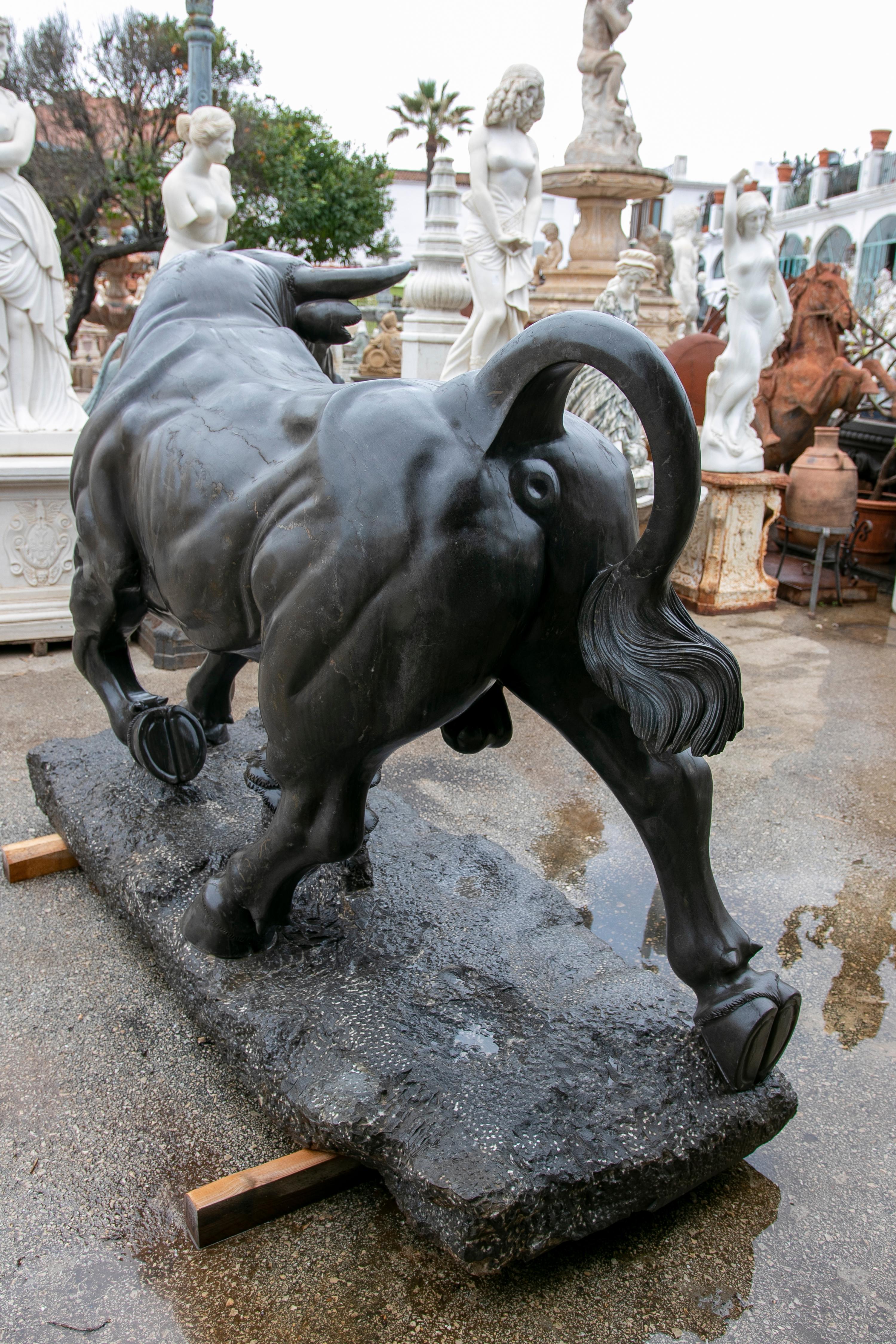 Monumental 1990s Spanish Handcarved Belgium Black Marble Bull Sculpture ...