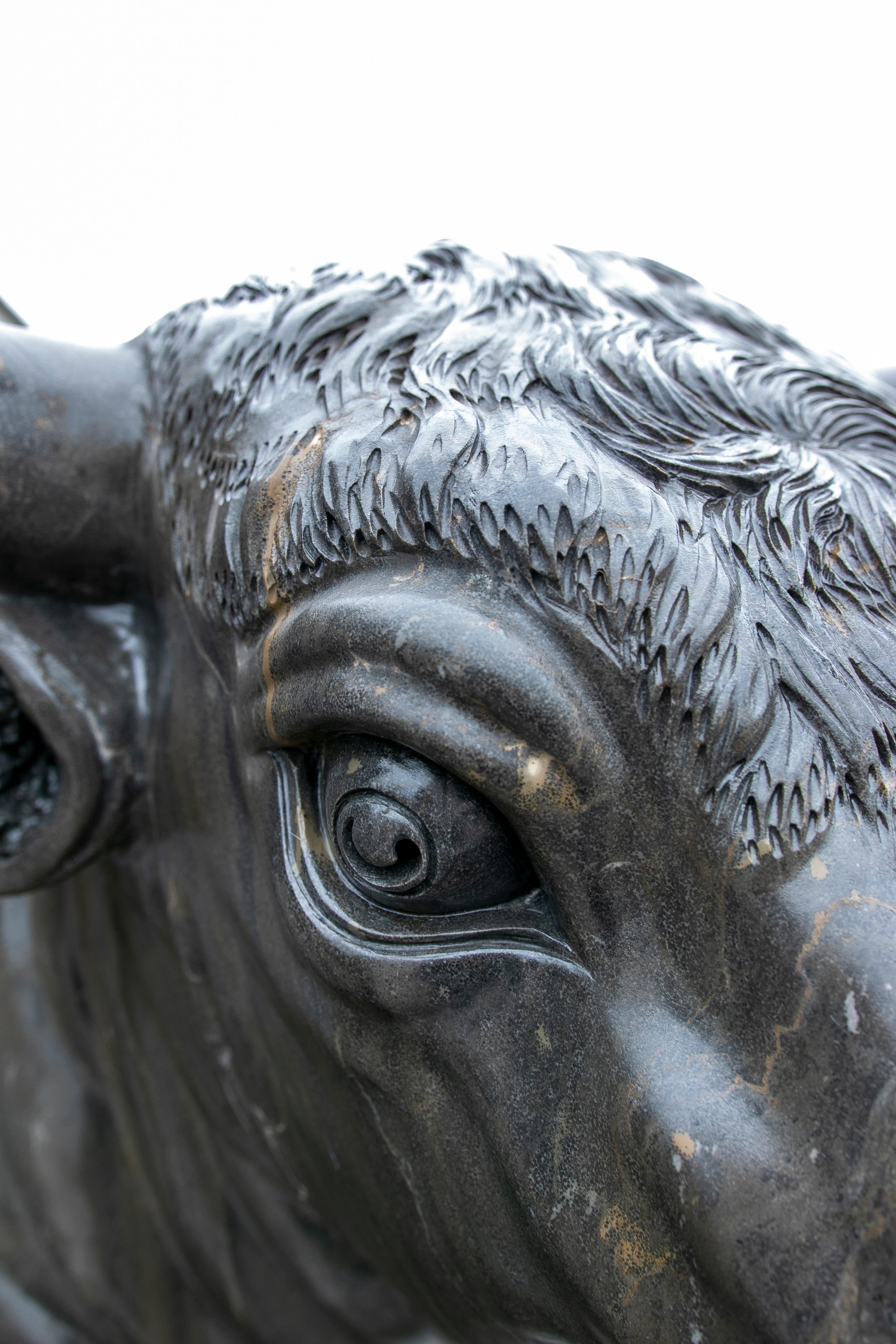 Monumental 1990s Spanish Handcarved Belgium Black Marble Bull Sculpture ...
