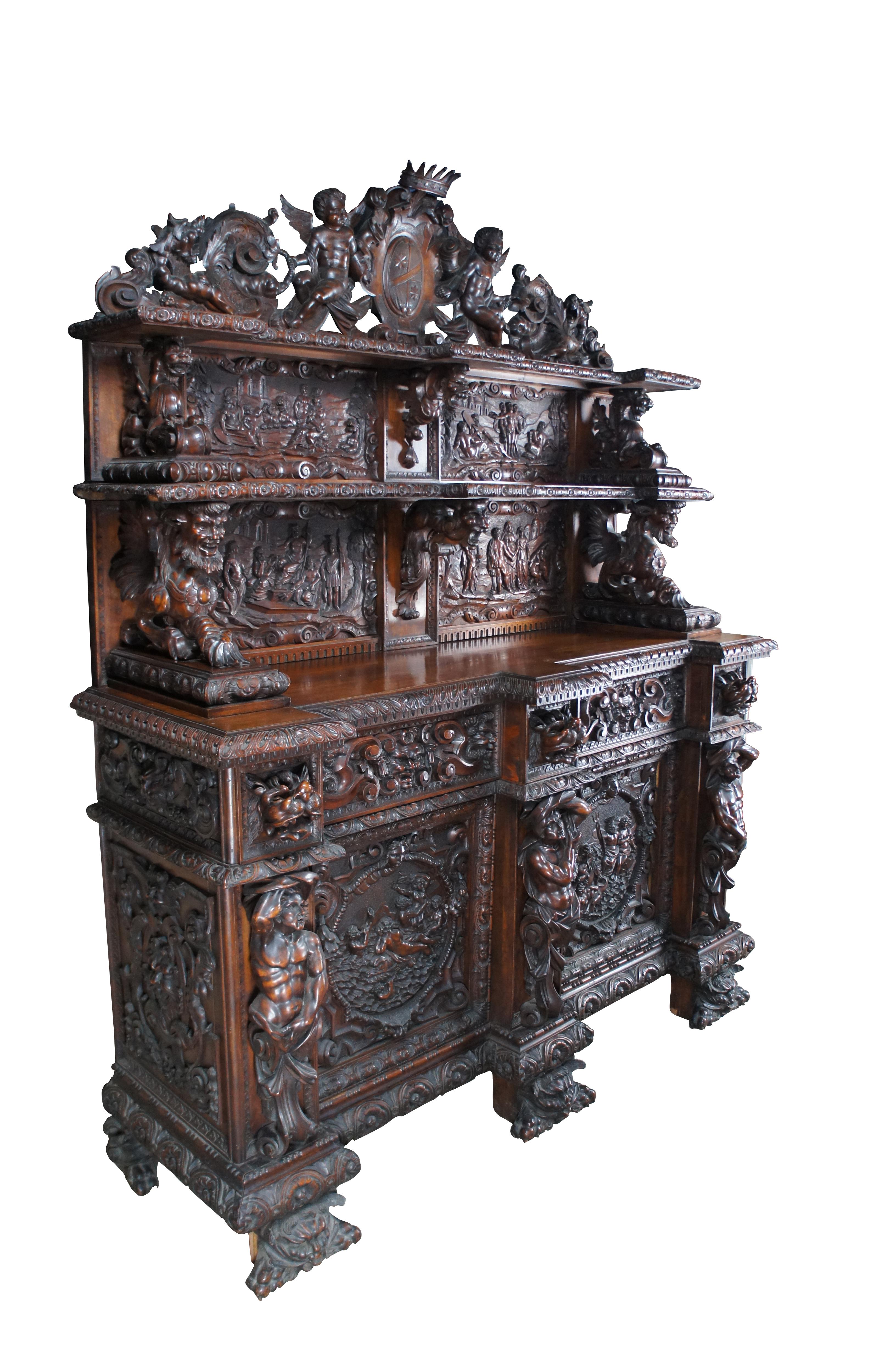 Monumental 19th C. Italian Renaissance Figural Carved Walnut Sideboard ...