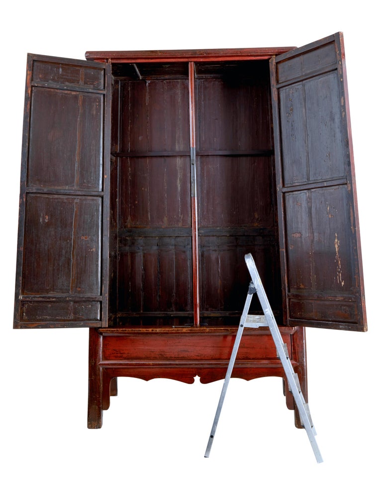 Monumental 19th Century Chinese Red Lacquer Cupboard For Sale at 1stDibs