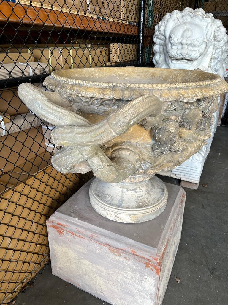 Monumental 20th Century Terracotta Urn with Large Handles on a Pedestal ...