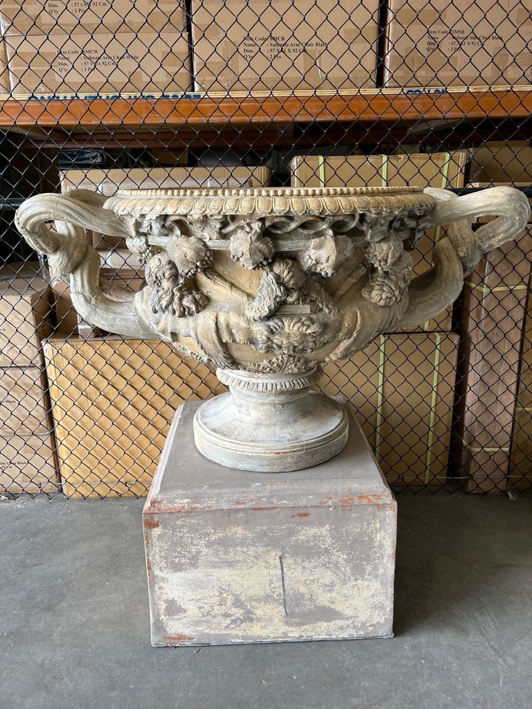 Monumental 20th Century Terracotta Urn with Large Handles on a Pedestal ...