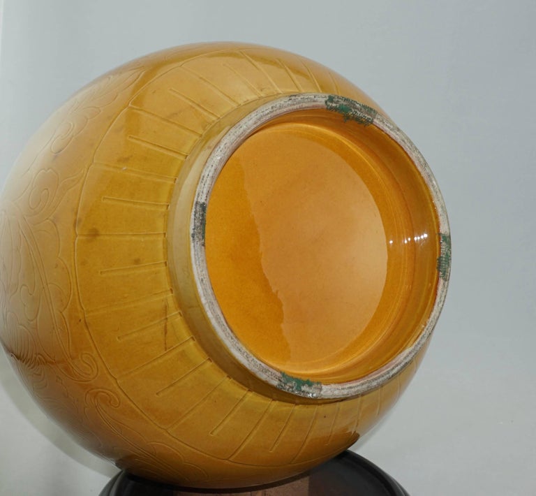 Monumental Chinese Qing Glazed and Lotus Incised Stick Neck Vase at 1stDibs