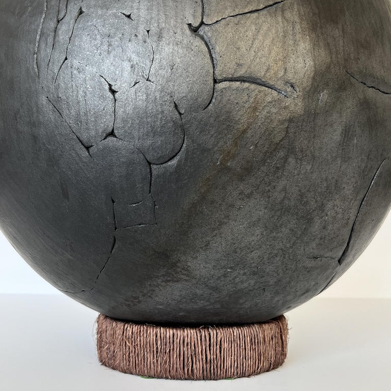 Monumental Abstract Black Ceramic Sphere Vase on Stand at 1stDibs