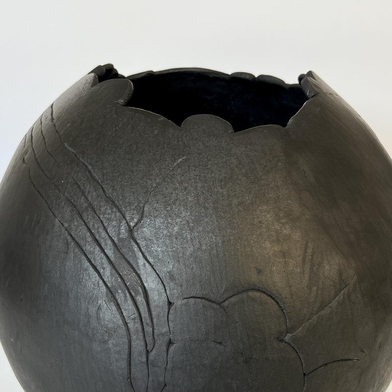 Monumental Abstract Black Ceramic Sphere Vase on Stand at 1stDibs