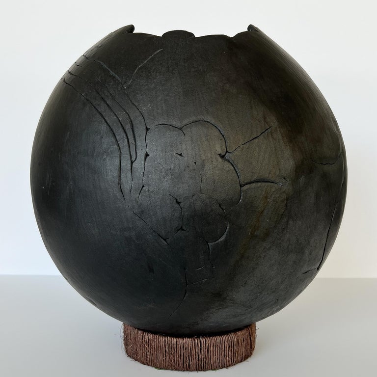 Monumental Abstract Black Ceramic Sphere Vase on Stand at 1stDibs