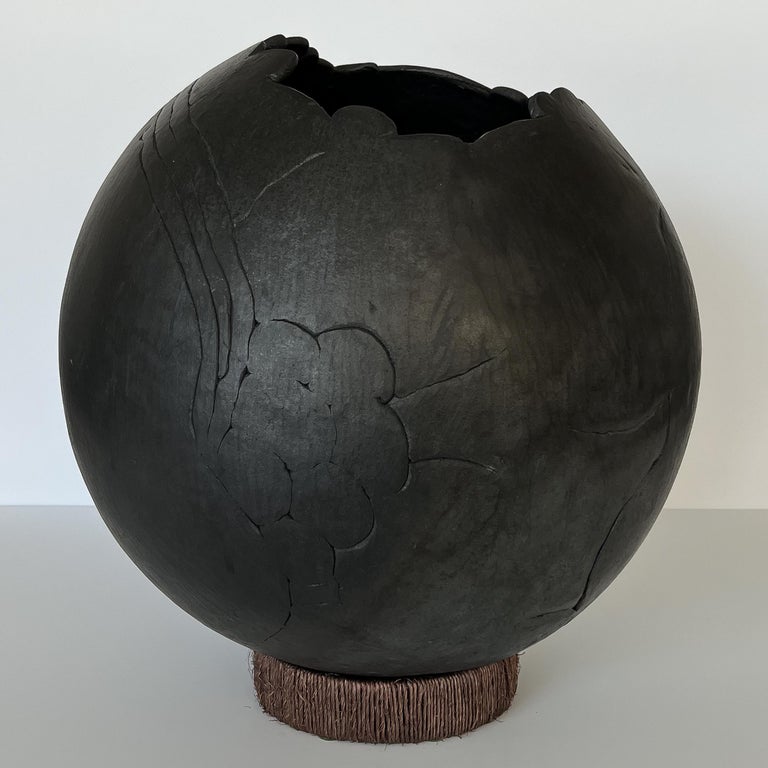 Monumental Abstract Black Ceramic Sphere Vase on Stand at 1stDibs