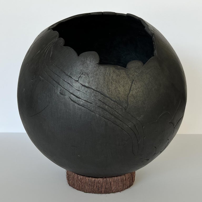 Monumental Abstract Black Ceramic Sphere Vase on Stand at 1stDibs