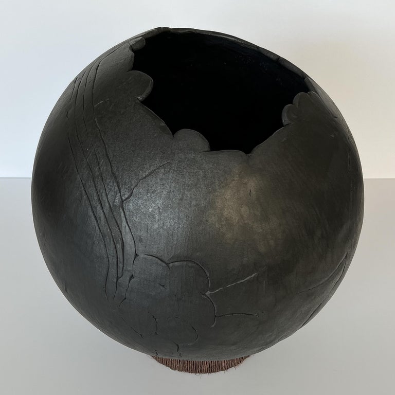 Monumental Abstract Black Ceramic Sphere Vase on Stand at 1stDibs